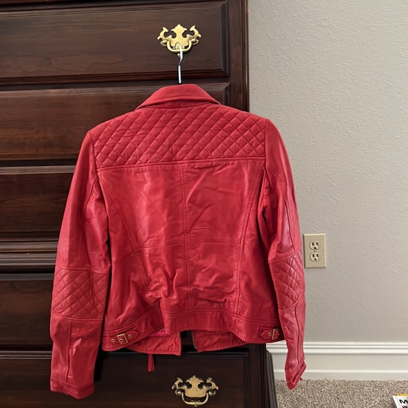 Zara | Jackets & Coats | Zara Trf Red Leather Jacket With Gold Hardware ...